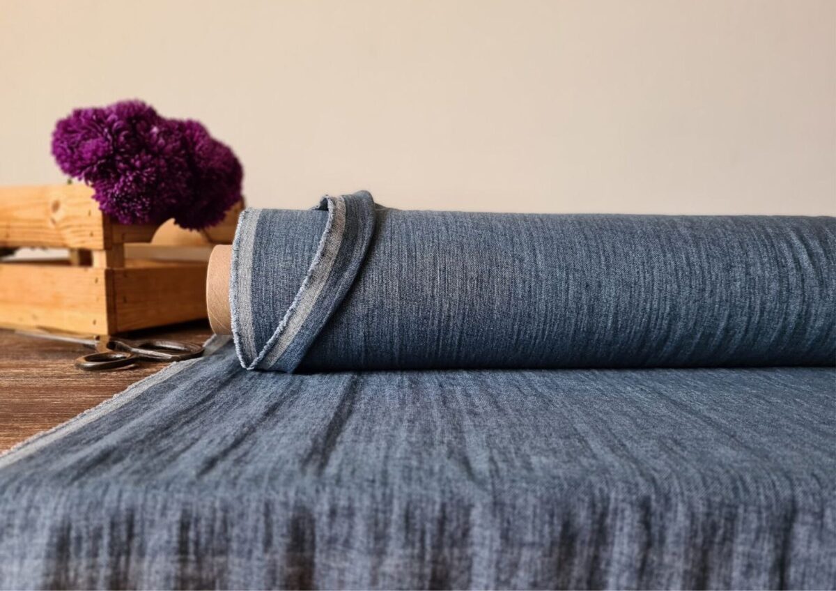 Džinsu zils 195 g/m² - Mīkstināts melanža lina audums - Veikals - Lina ...