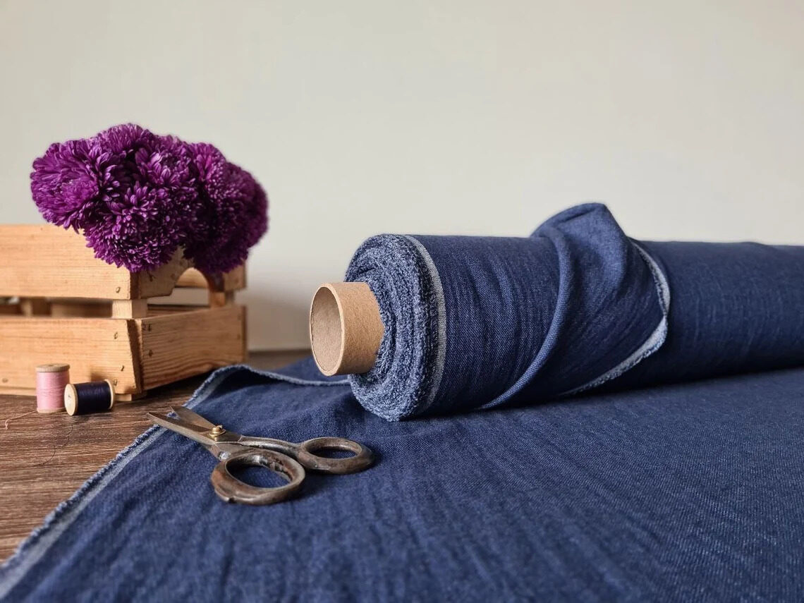 Džinsu zils 210 g/m² - Mīkstināts lina audums ar vilnu - Veikals - Lina ...