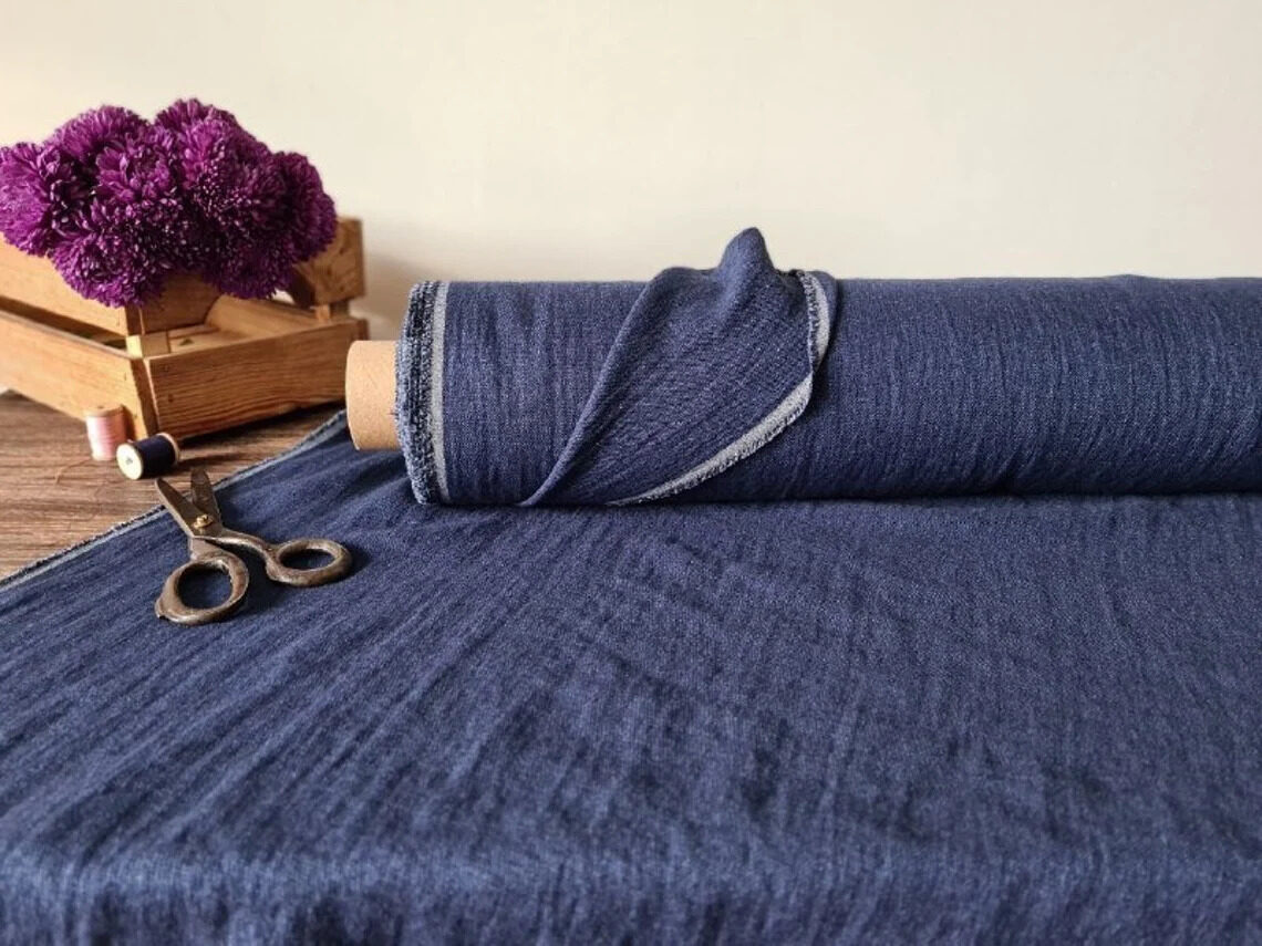 Džinsu zils 210 g/m² - Mīkstināts lina audums ar vilnu - Veikals - Lina ...