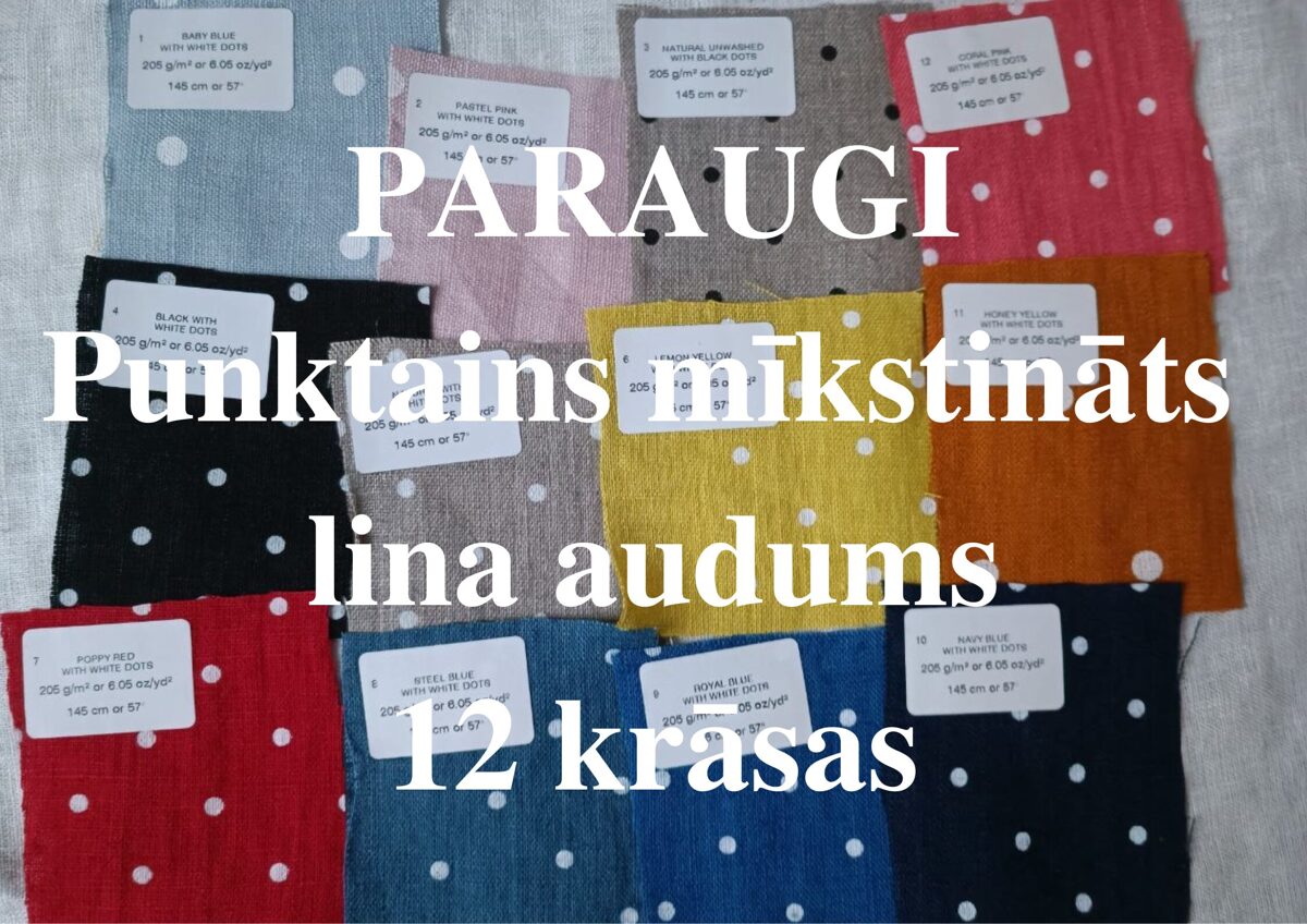 PARAUGI - Punktains mīkstināts lina audums; 12 krāsas; 205 g/m² - Lina ...