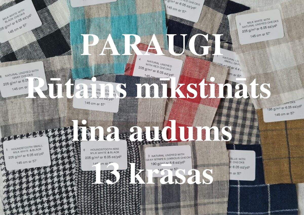 PARAUGI - Rūtains mīkstināts lina audums; 13 krāsas; dažāds biezums ...